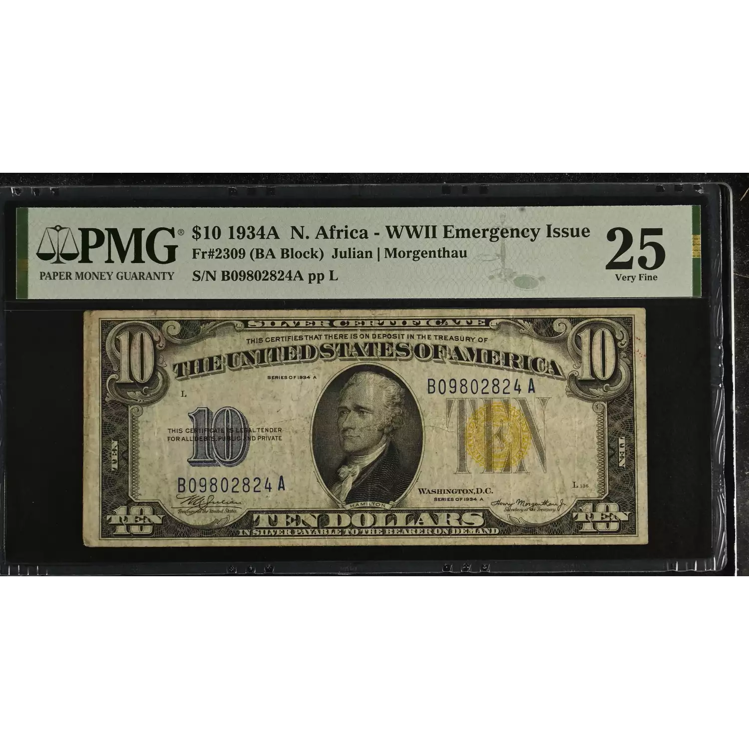 $10 1934-A yellow seal Emergency Notes Issued During WW2 2309 - Morton ...