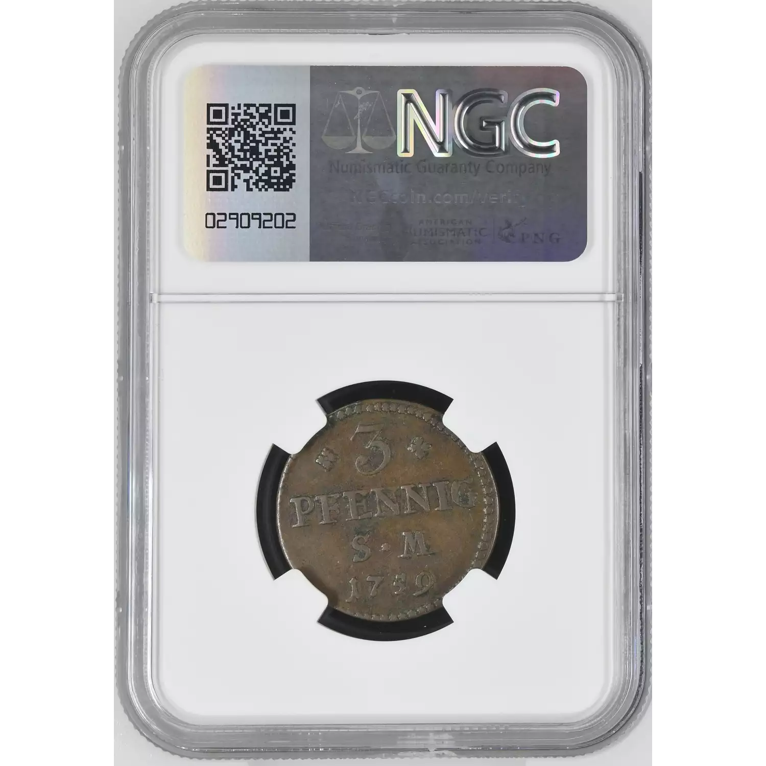 1759 GERMAN STATES Copper 3 PFENNIG (Dreier) NGC VF-35 BN MAINZ ...