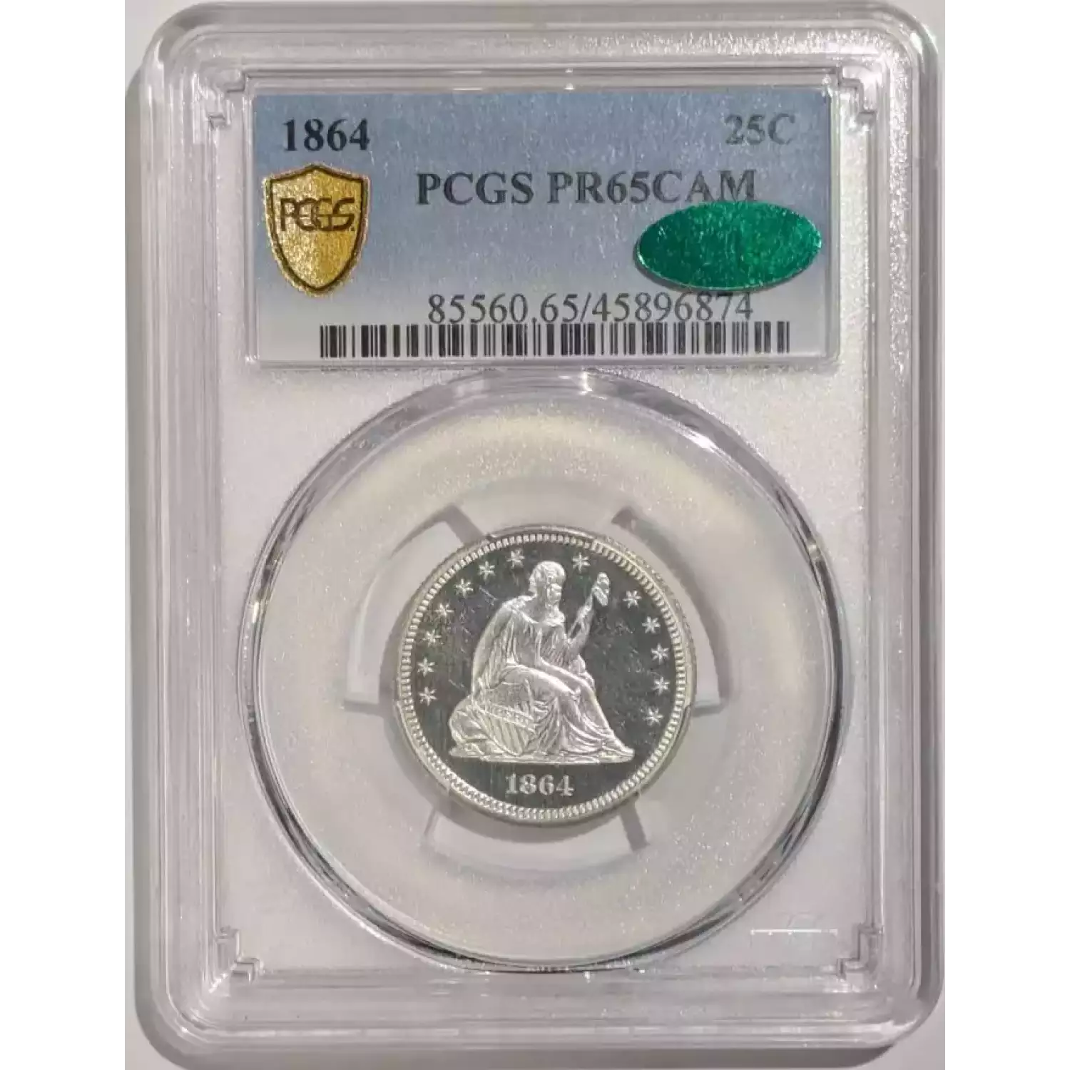 1864-Proof Seated Liberty Quarter PCGS PR-65 CAM CAC - Morton Grove Coin