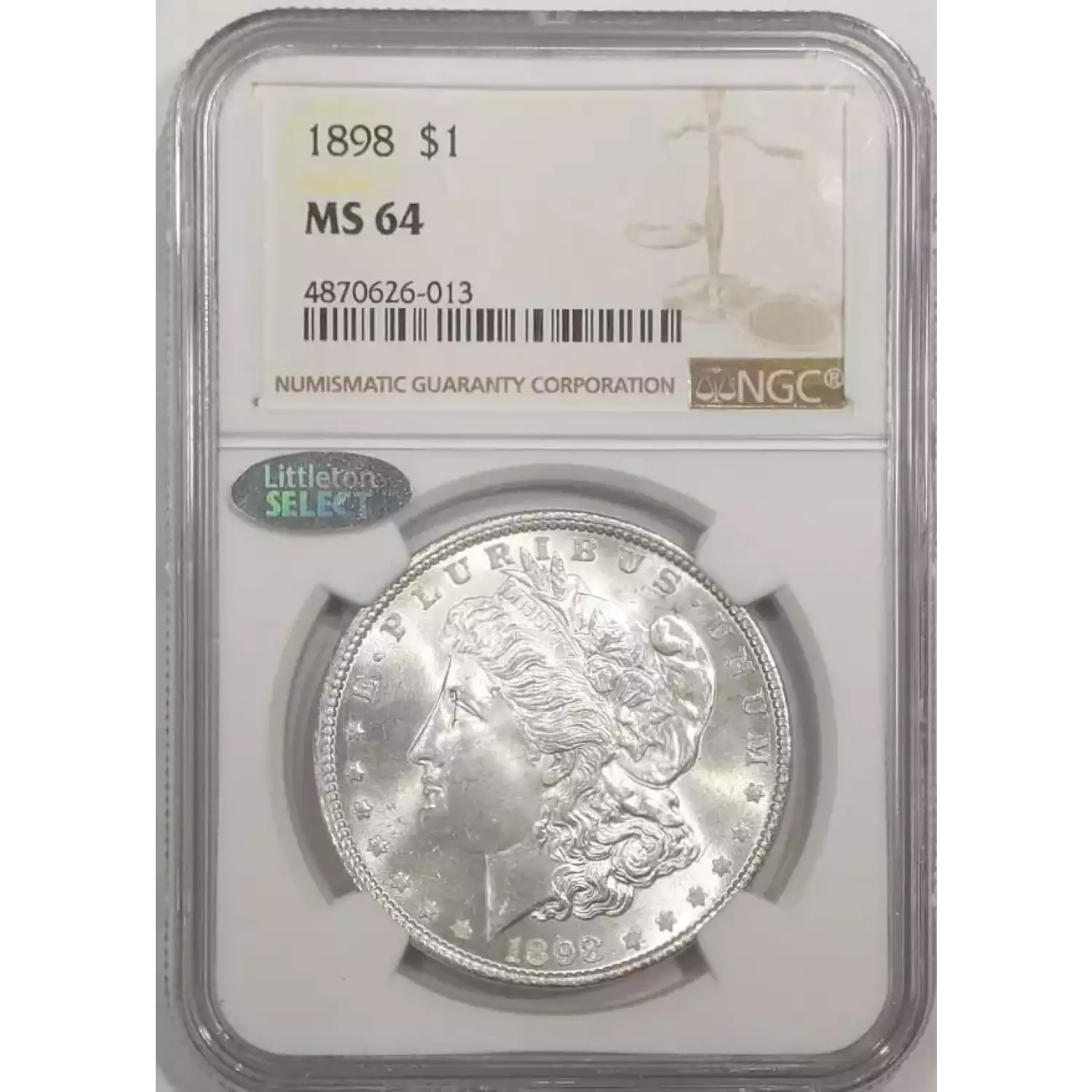 1898 Morgan Silver Dollar NGC MS-64 Littleton Select - Morton Grove Coin