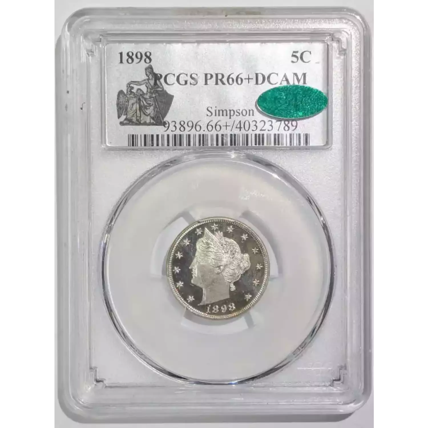 1898-Proof Liberty V Nickel PCGS PR-66+ PLUS DCAM Simpson CAC - Morton ...