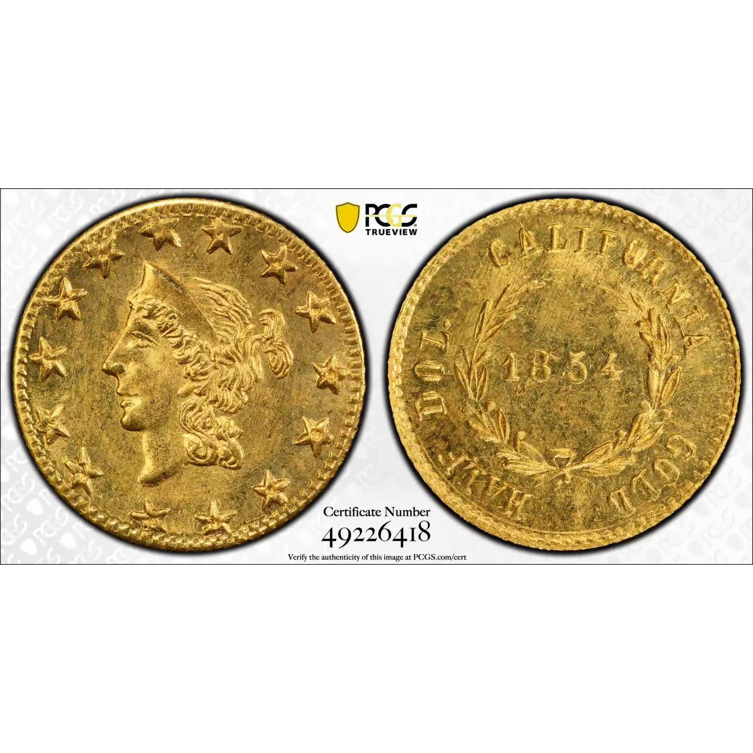 1854 Territorial Gold California Small Denom Liberty Head PCGS MS-64 BG ...